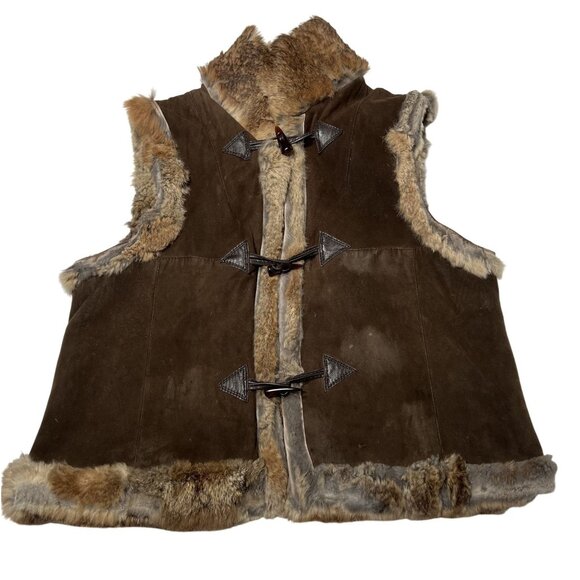 Jackets & Coats | Vintage Rabbit Fur Trim And Suede Toggle Vest In ...
